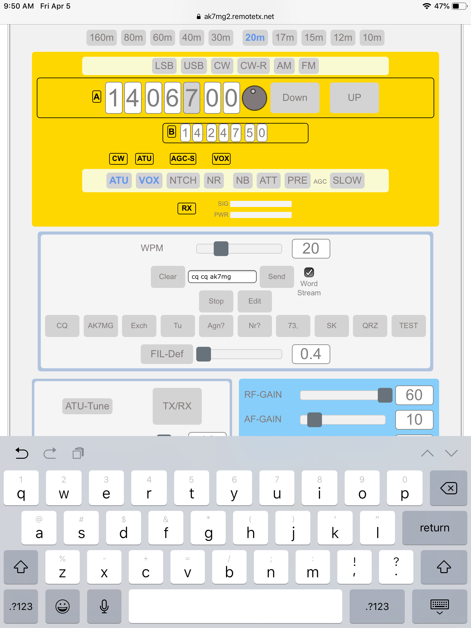 CW Text Keyer ScreenShots iPad/iPhone – RemoteTx